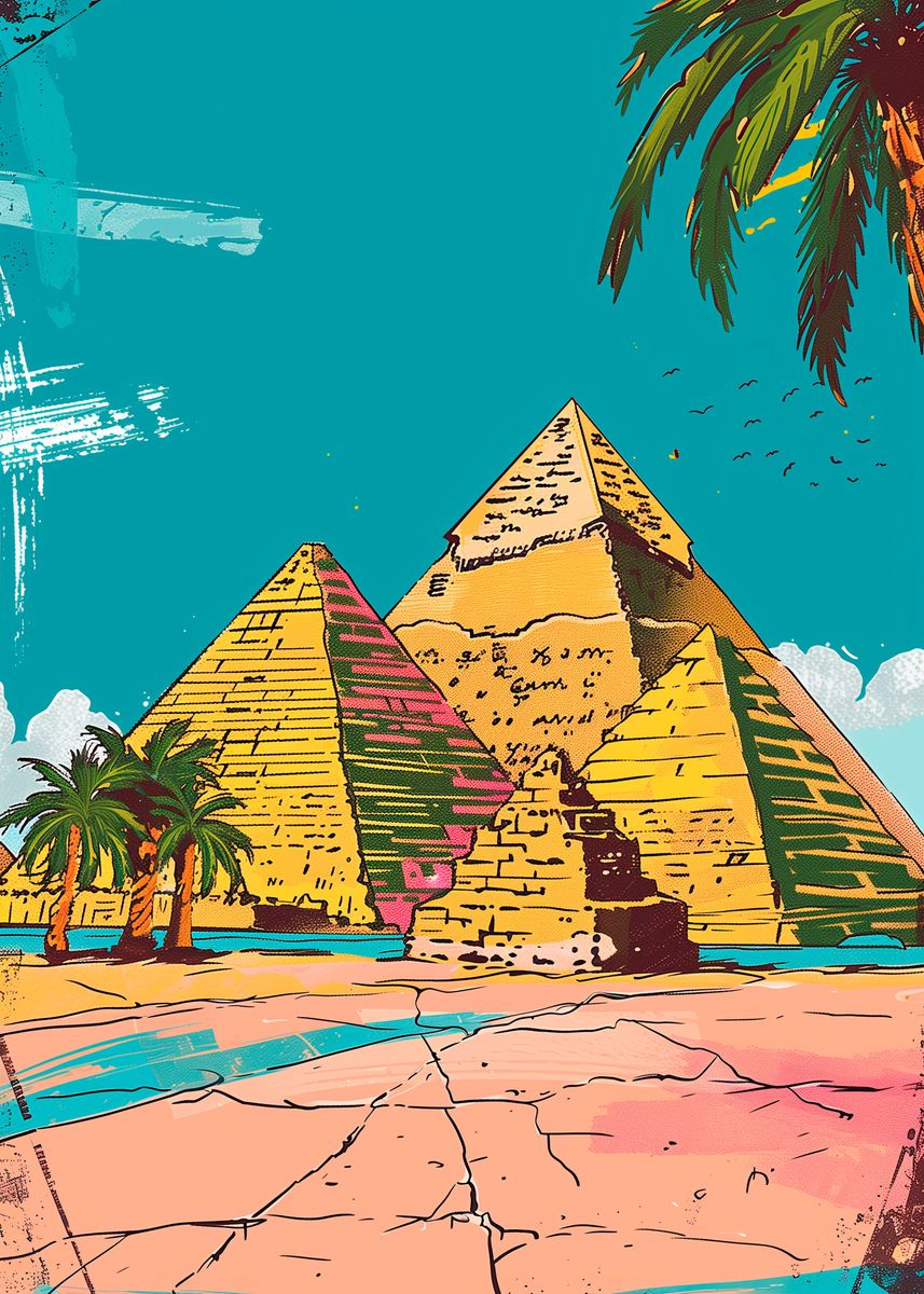 'Egyptian Pyramids II' Poster, picture, metal print, paint by Nicholas VK | Displate