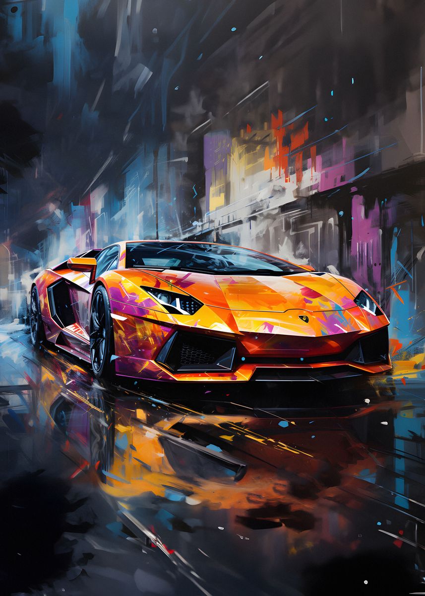 'Lambo' Poster, picture, metal print, paint by Uber Colektiv | Displate