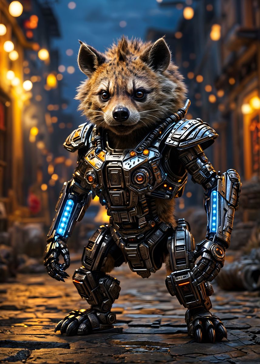 'Hyena Robot' Poster, picture, metal print, paint by VR World | Displate