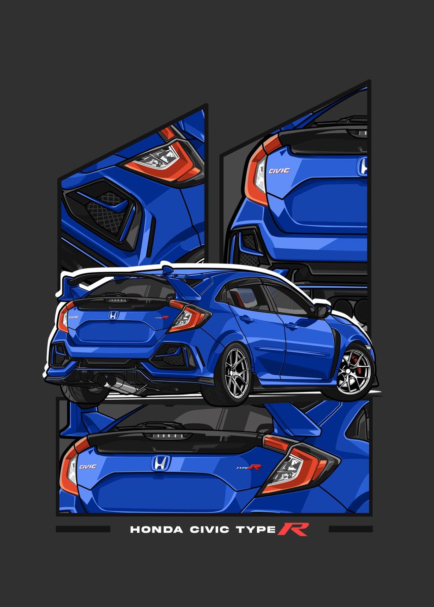 'honda civic type r blue' Poster, picture, metal print, paint by ...