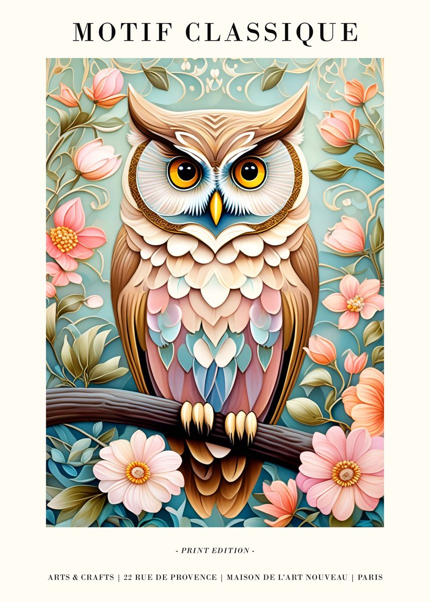 'Elegant Romantic Owl Art' Poster, picture, metal print, paint by ...