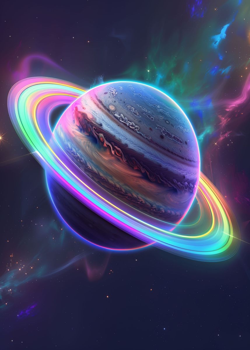 'Saturn in Rainbow Color' Poster, picture, metal print, paint by Frank ...