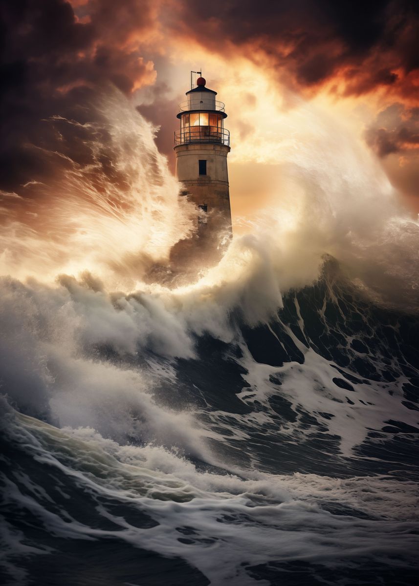 'Fantasy Lighthouse Storm' Poster, picture, metal print, paint by ...
