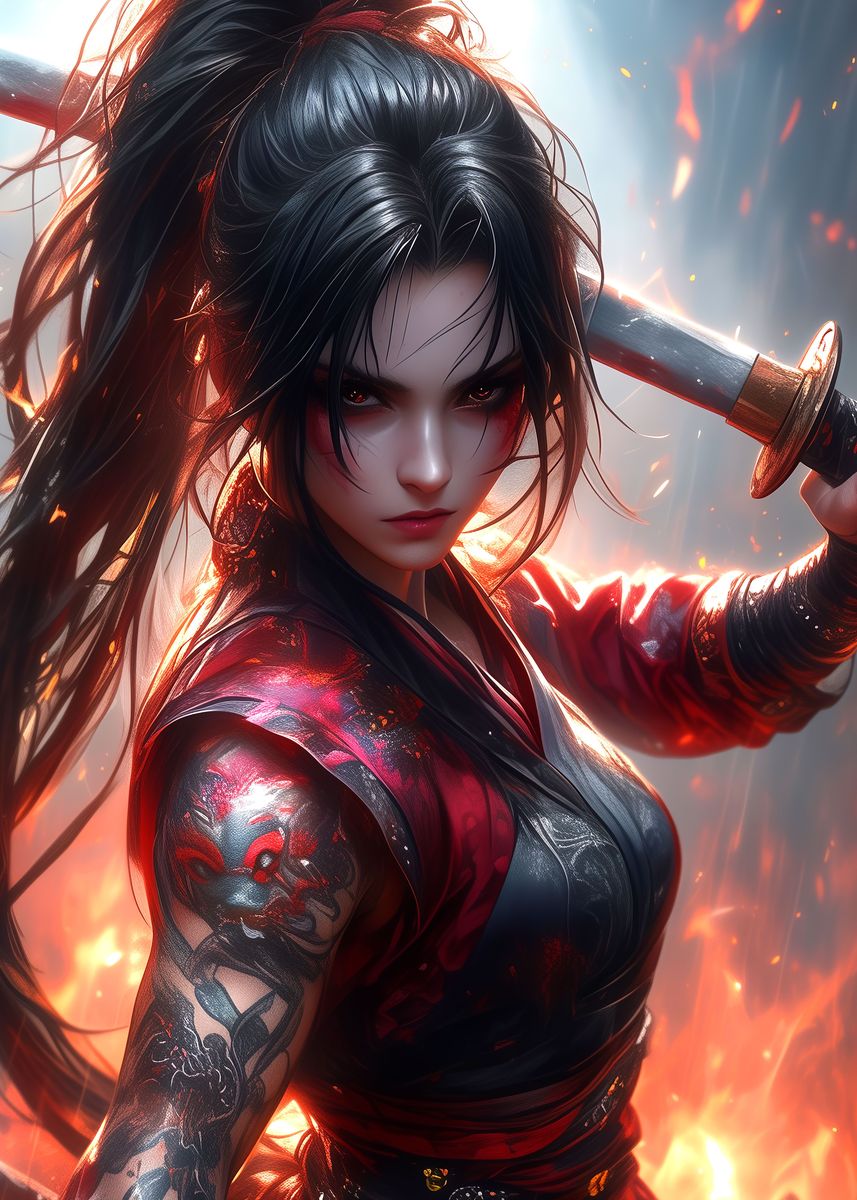'Ninja Girl' Poster, picture, metal print, paint by hans skon | Displate