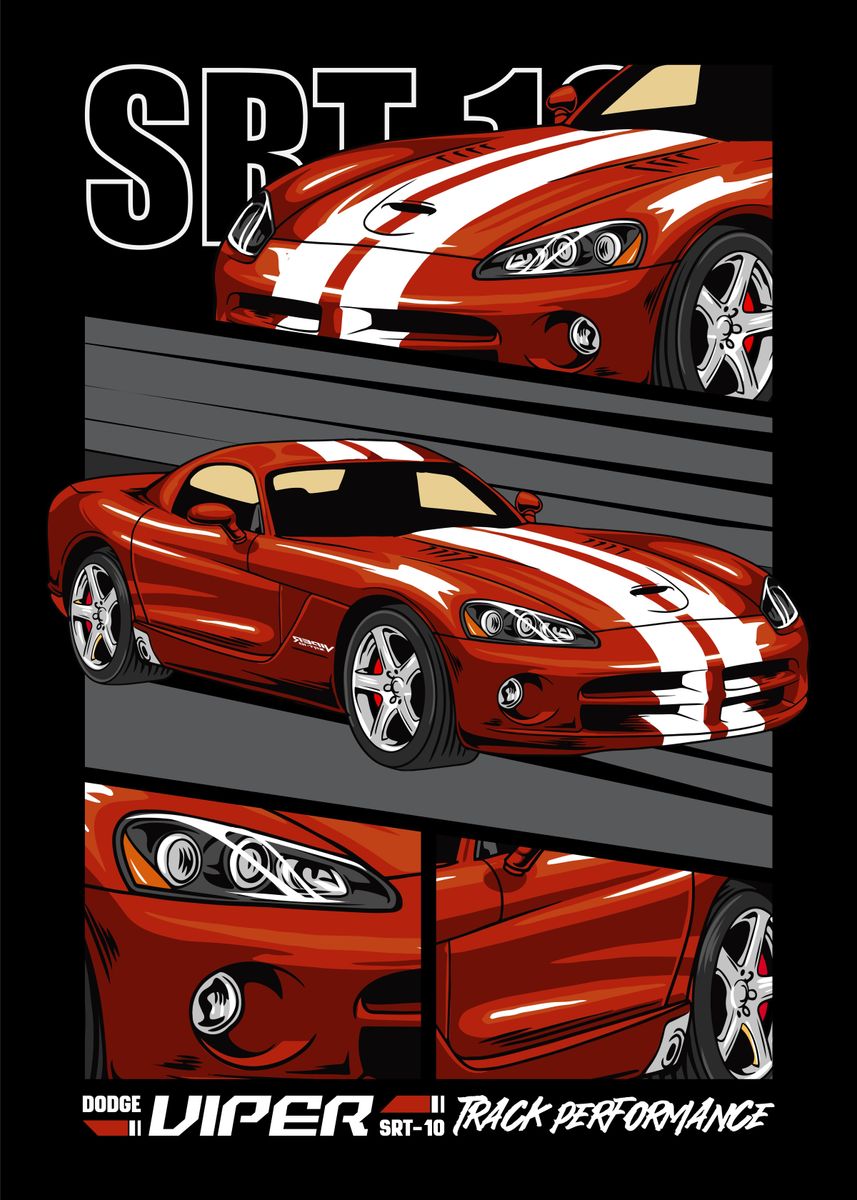 'Retro Viper V10 Muscle Car' Poster, picture, metal print, paint by ...