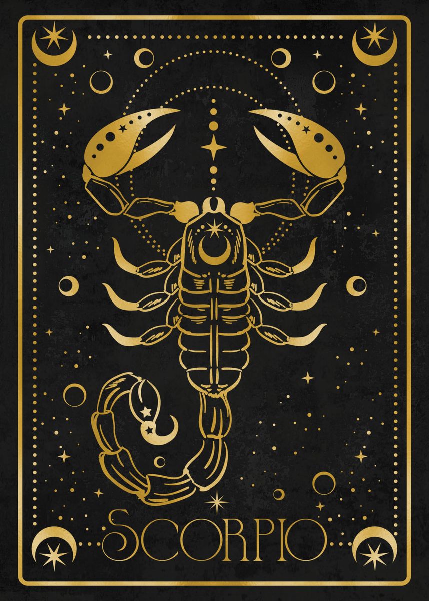 'golden scorpio zodiac card' Poster, picture, metal print, paint by ...