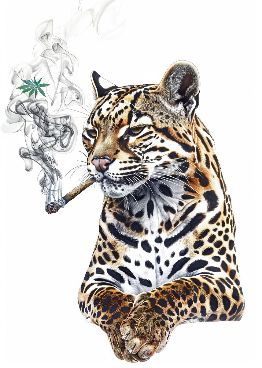 'Ocelot Cannanbis Smokiing' Poster, picture, metal print, paint by ...