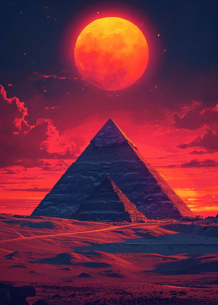 'Egyptian Pyramid Sunset' Poster, picture, metal print, paint by ...
