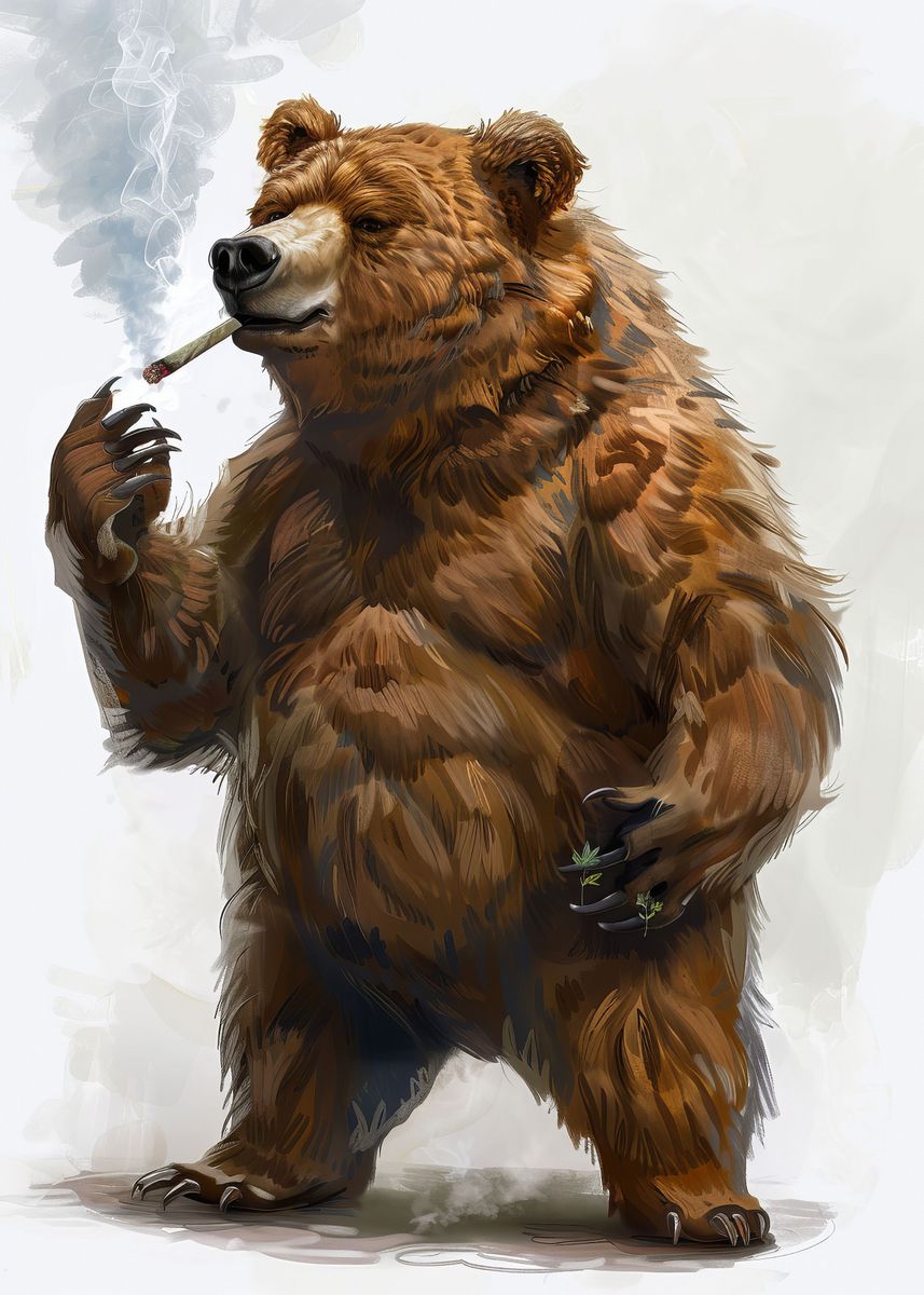 'Grizzly Bear Smoking ' Poster, picture, metal print, paint by Henning ...