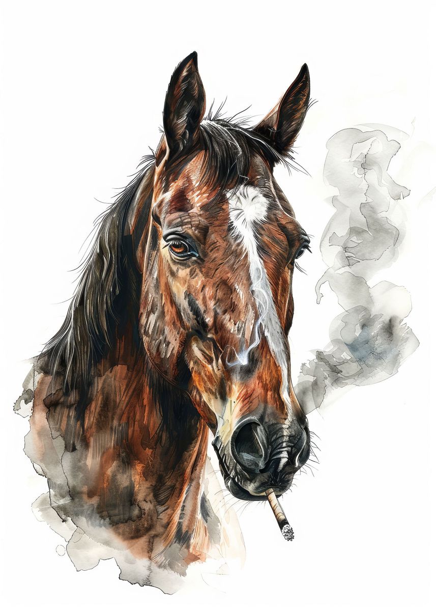 'Horse Cannanbis Smoking' Poster, picture, metal print, paint by ...