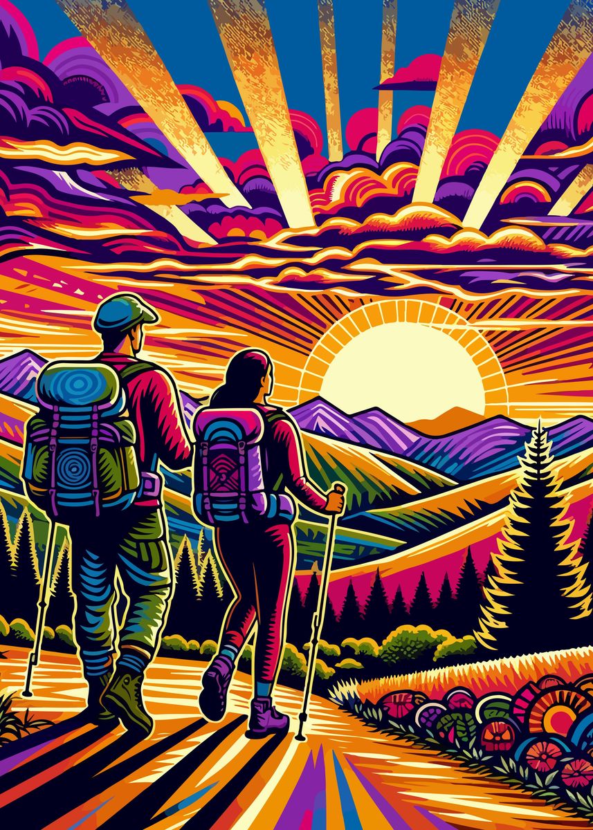 'Hiking sunset colorful' Poster, picture, metal print, paint by du ...