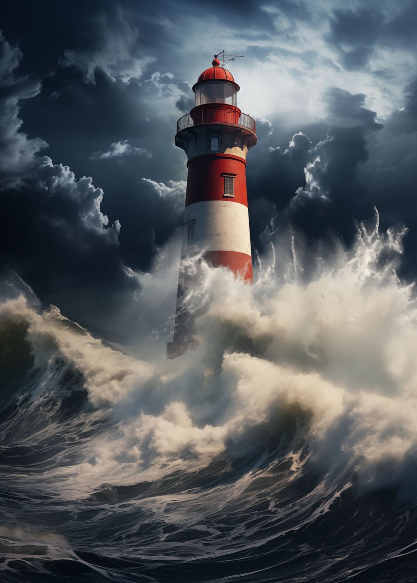 'Fantasy Lighthouse Storm' Poster, picture, metal print, paint by ...