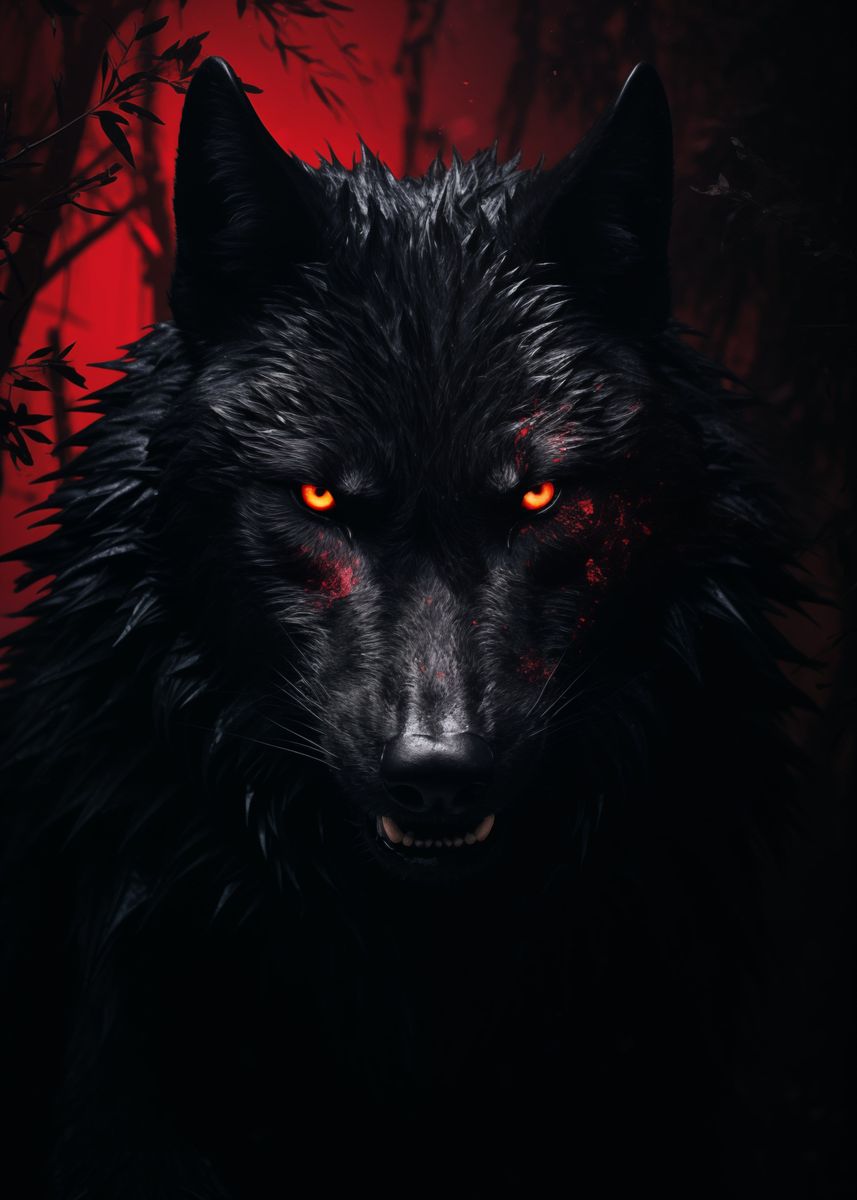 'black Wolf red eyes' Poster, picture, metal print, paint by Kristy ...