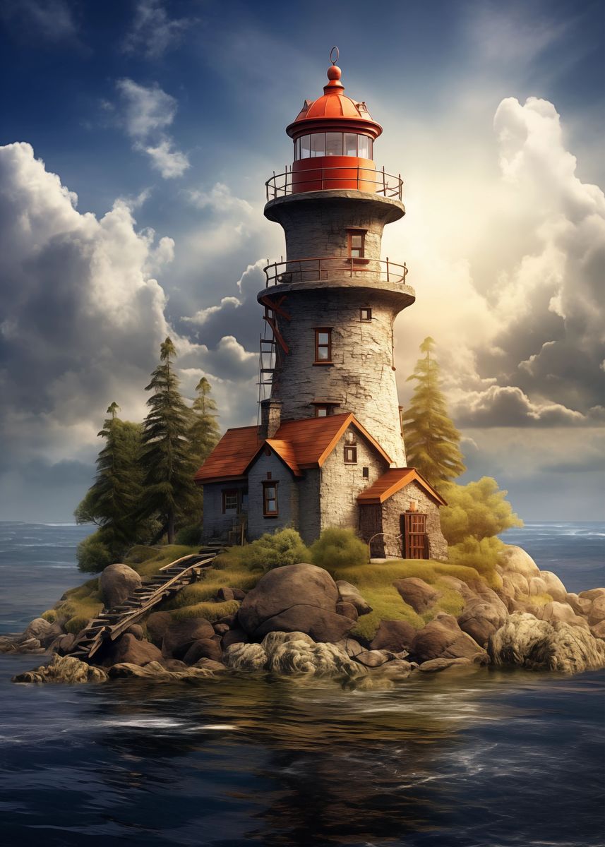 'Fantasy Lighthouse Storm' Poster, picture, metal print, paint by ...