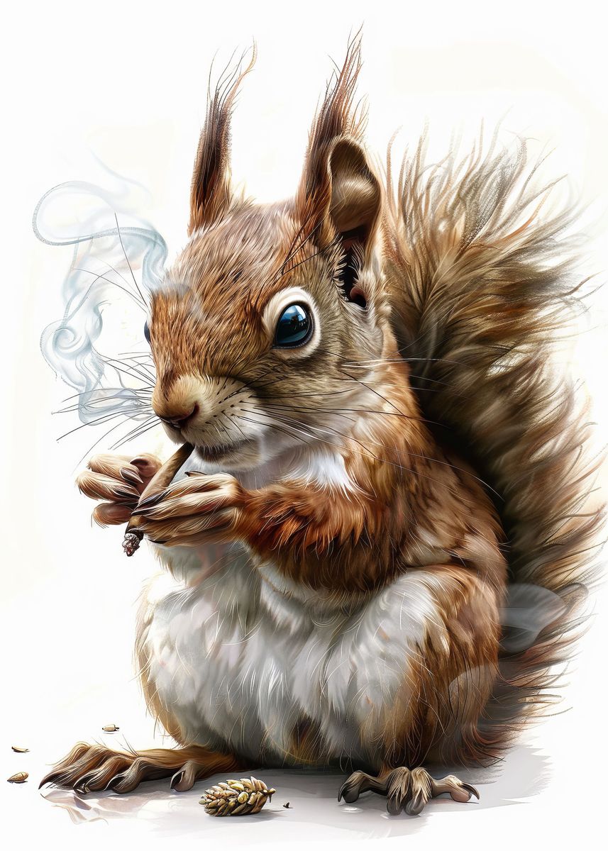 'Squirrel Cannanbis Smoking' Poster, picture, metal print, paint by ...