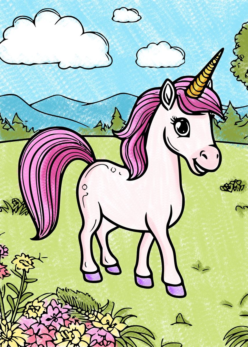 'Cute Unicorn Horse Pony' Poster, picture, metal print, paint by ...