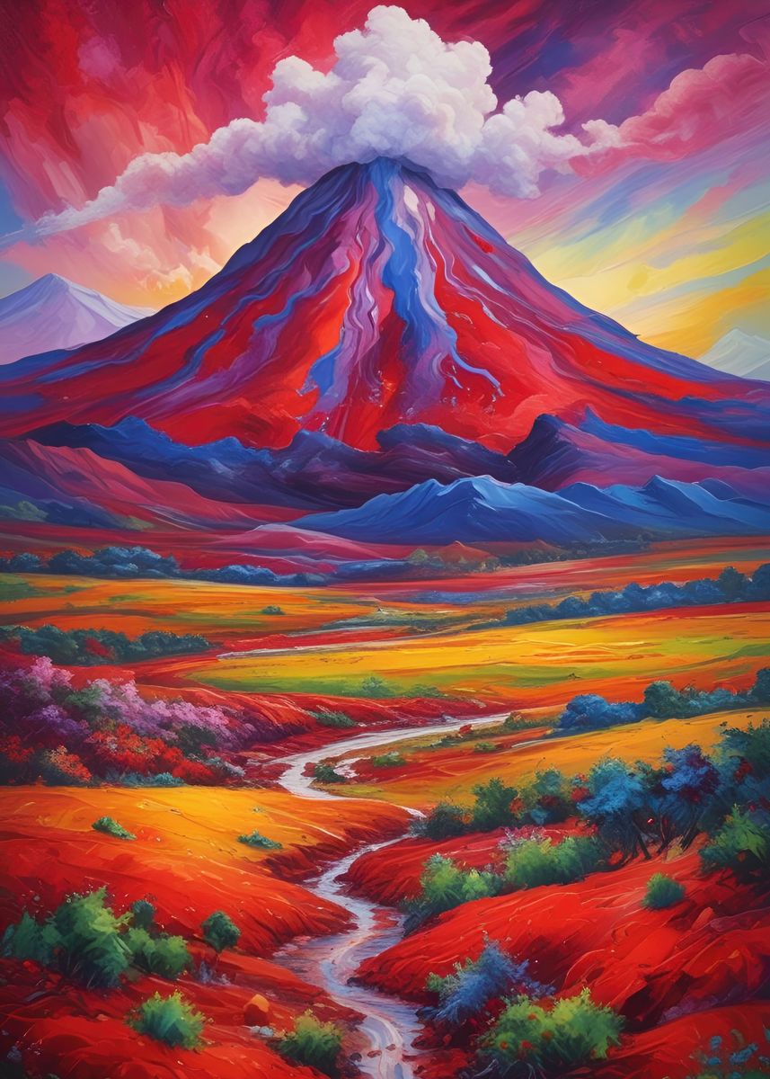 'Volcano Painting' Poster, picture, metal print, paint by Shaon Khalid ...