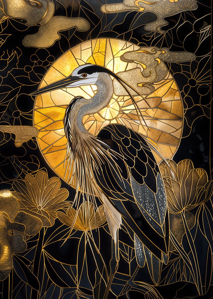 'Kintsugi Heron' Poster, picture, metal print, paint by FusionDesigns ...