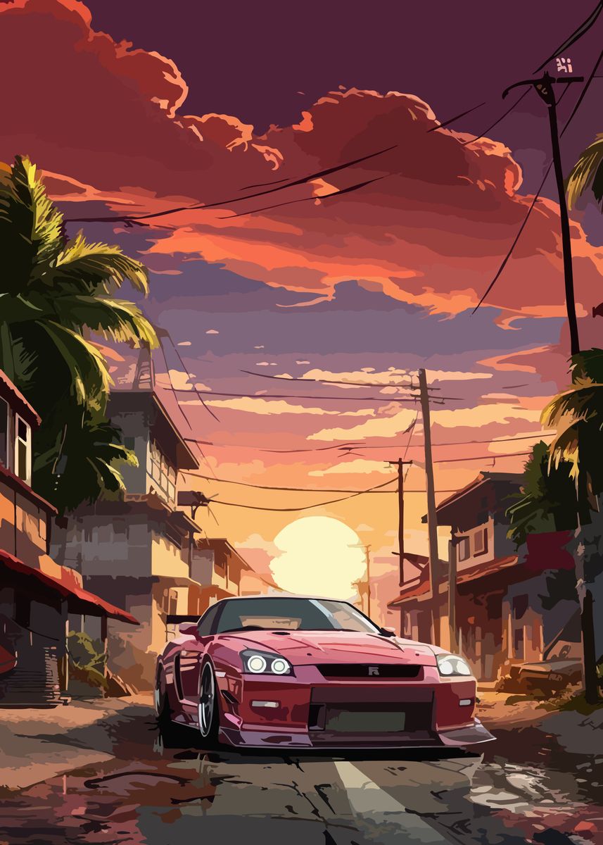 'Nissan GT-R Sunset' Poster, picture, metal print, paint by ART HEY ...