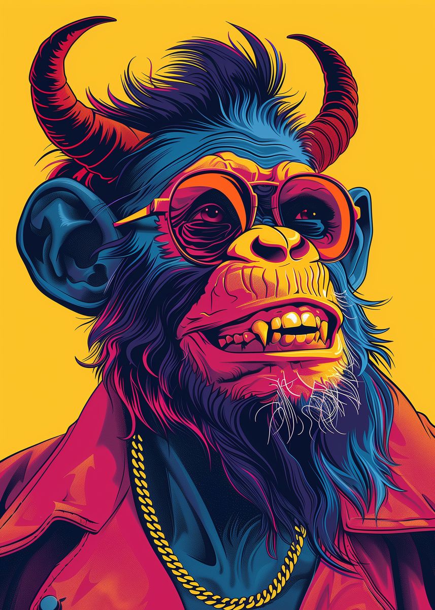 'Smiling Devil Monkey' Poster, picture, metal print, paint by BOUNTEES ...