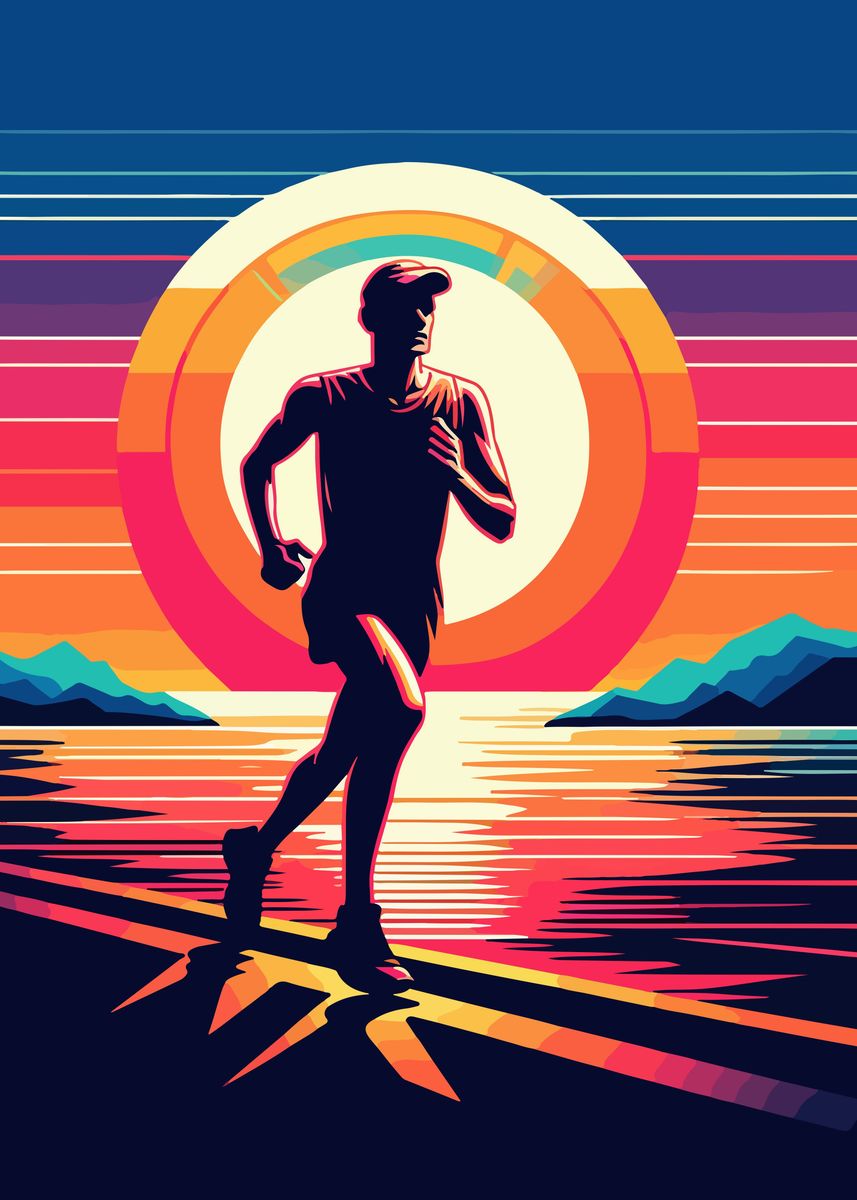'Marathon runner sunset ' Poster, picture, metal print, paint by du ...