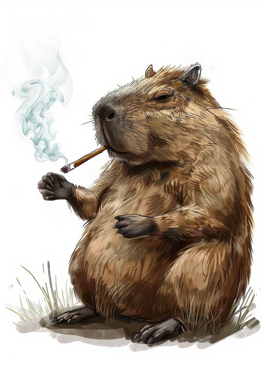 'Capybara Cannanbis Smokin' Poster, picture, metal print, paint by ...