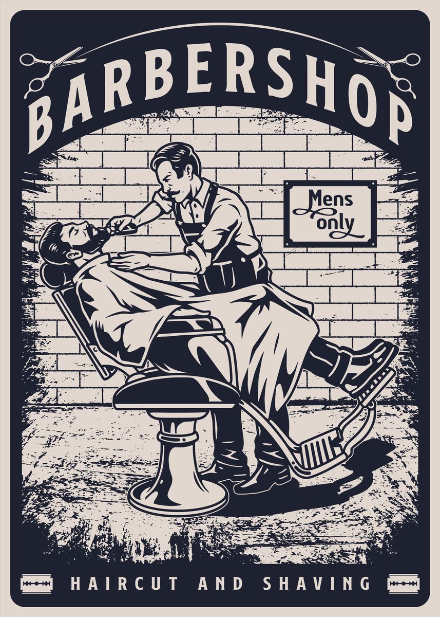 'Barbershop Haircut Shaving' Poster, picture, metal print, paint by ...