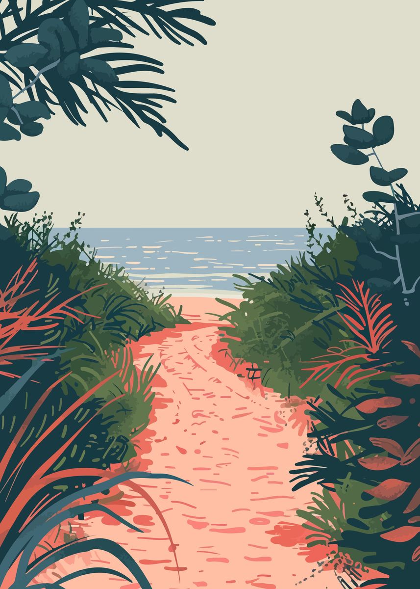 'Minimalist Tropical Path' Poster, picture, metal print, paint by ...