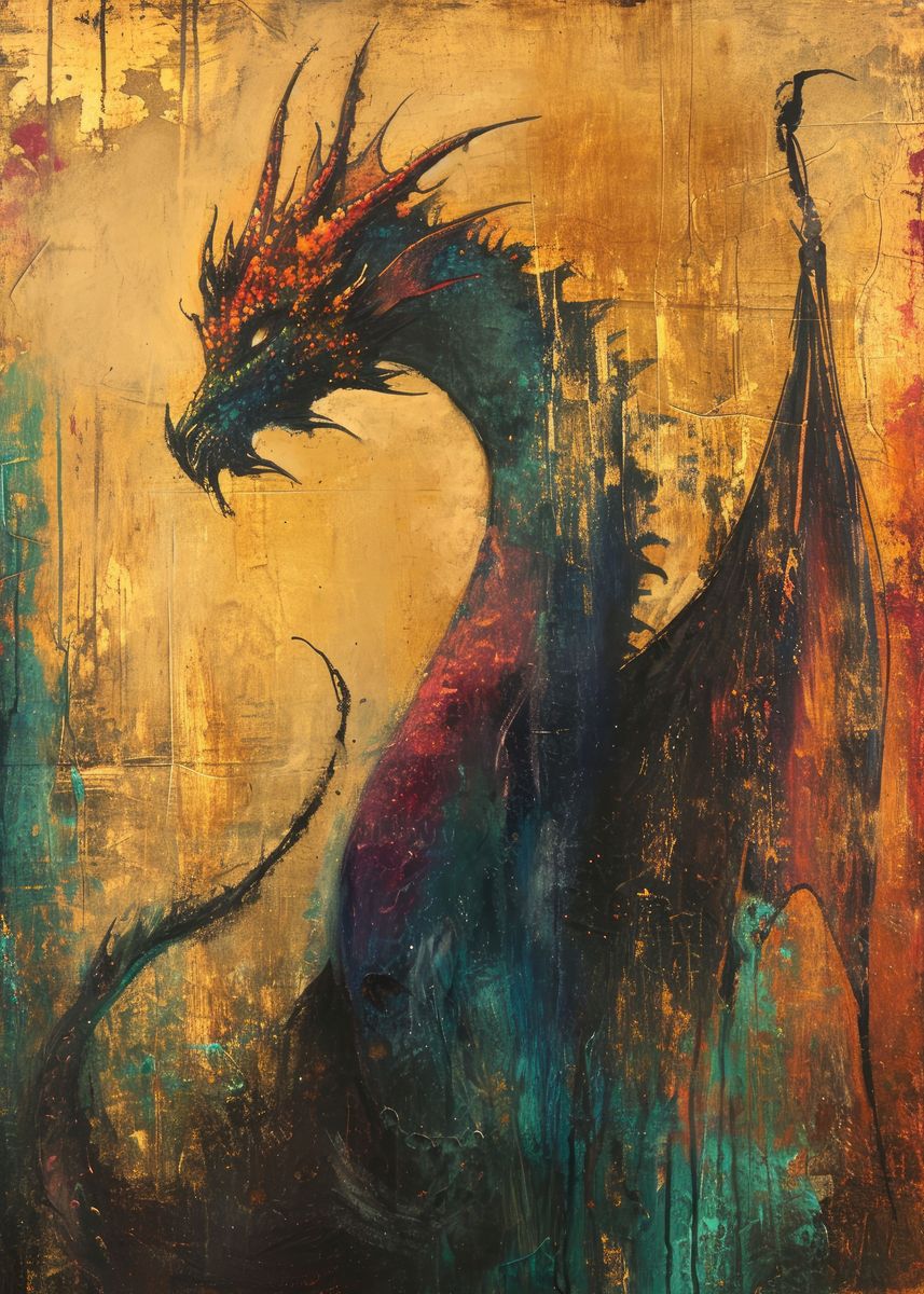 'Ancient Gilded Dragon' Poster, picture, metal print, paint by Jensen ...