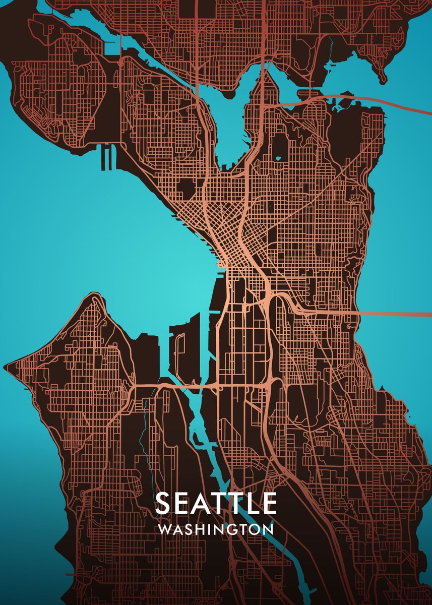 'Seattle City Map' Poster, picture, metal print, paint by Miracle ...