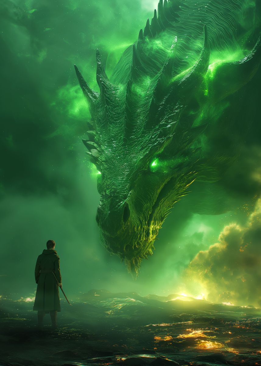 'Green dragon and warrior' Poster, picture, metal print, paint by Aryan ...