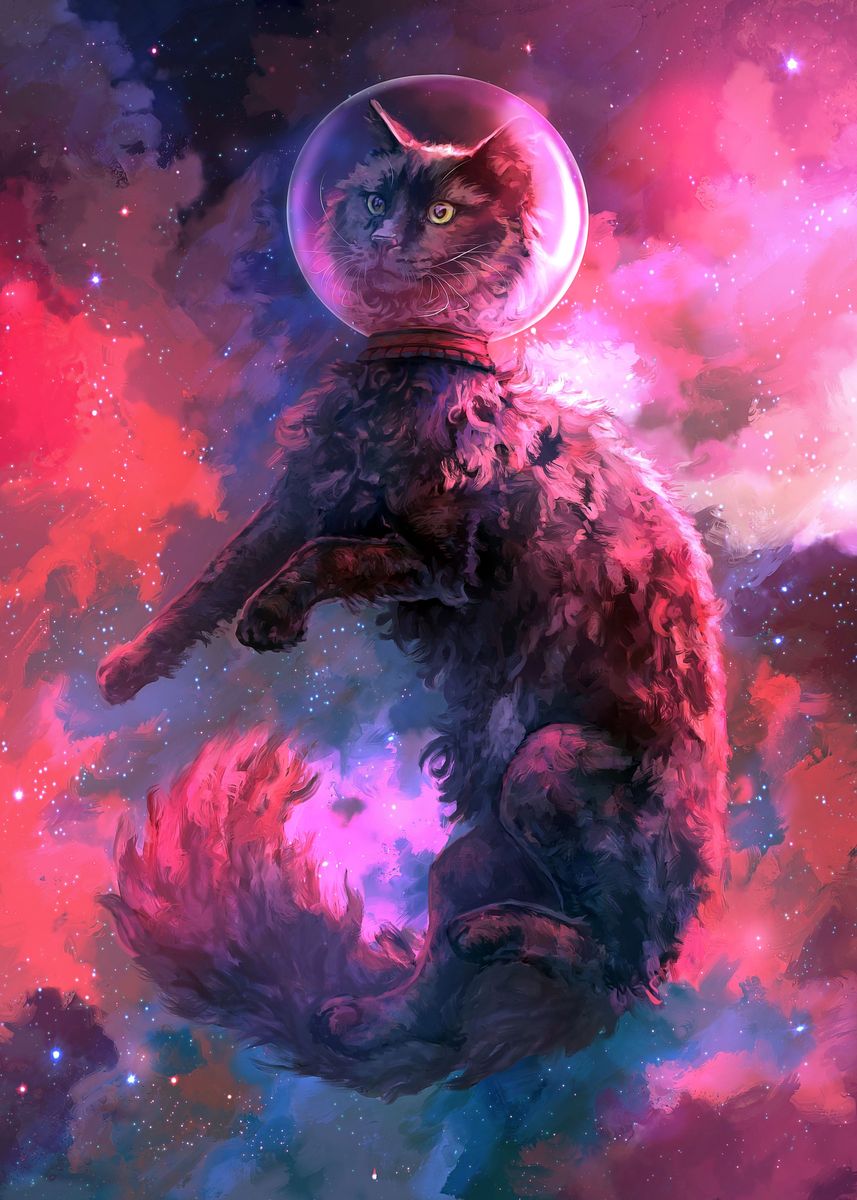 'Purple Space Cat' Poster, picture, metal print, paint by Louise Goalby ...