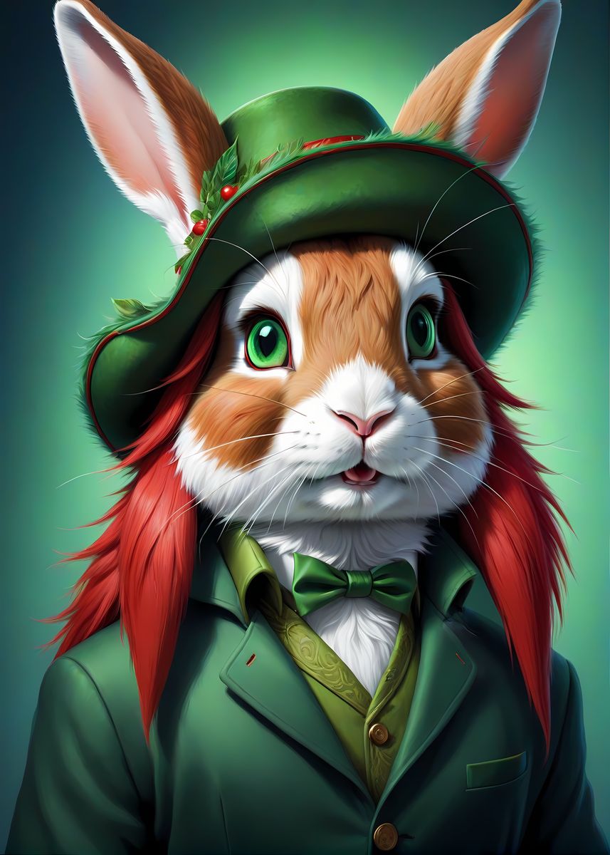 'Rabbit with Hat' Poster, picture, metal print, paint by Gin Art | Displate