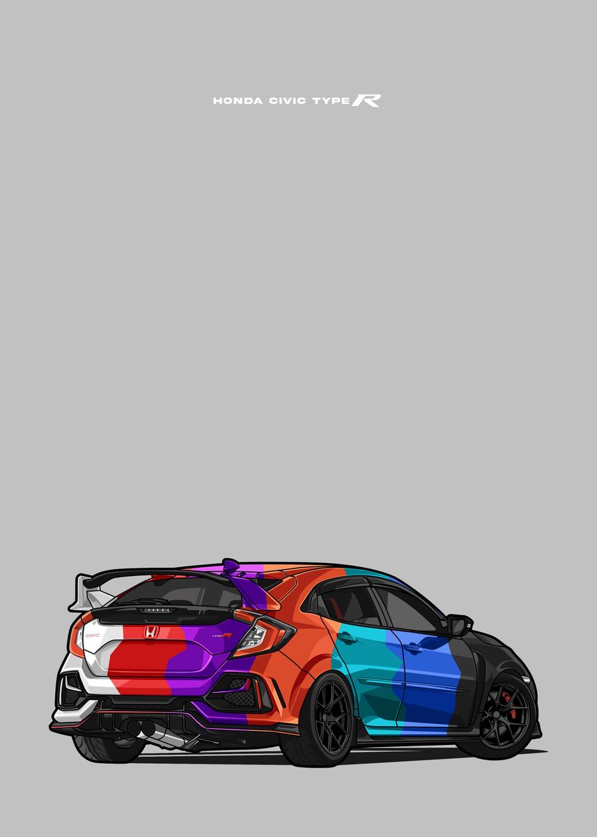 'honda civic type r rainbow' Poster, picture, metal print, paint by ...
