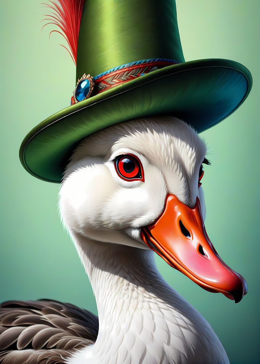 'Goose with Hat' Poster, picture, metal print, paint by Gin Art | Displate