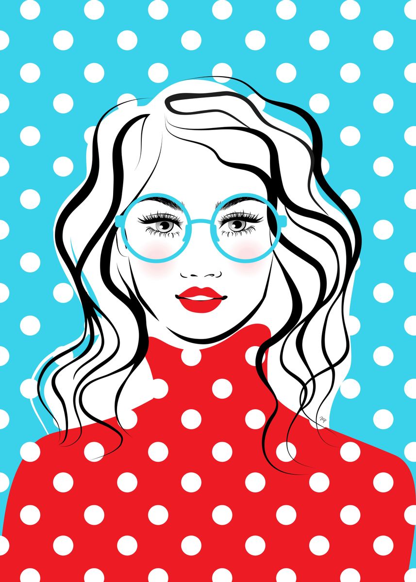 'Polka Dot Girl Portrait' Poster, picture, metal print, paint by Martina | Displate