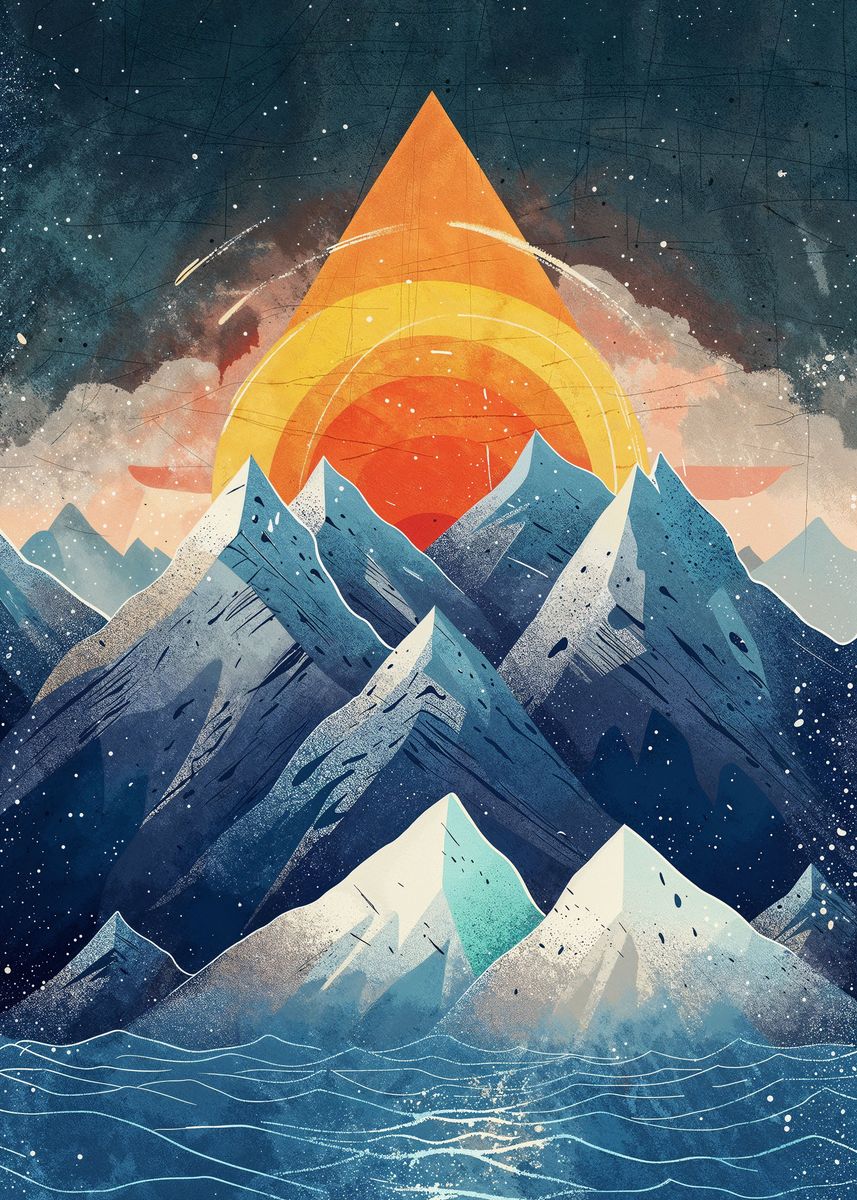'Sunrise Summit' Poster, picture, metal print, paint by Katsu | Displate