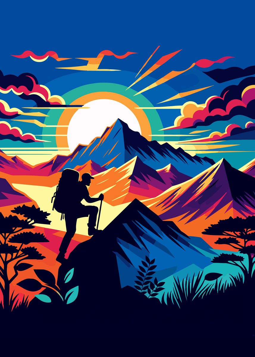 'Rock climbing sunset wpap' Poster, picture, metal print, paint by du ...