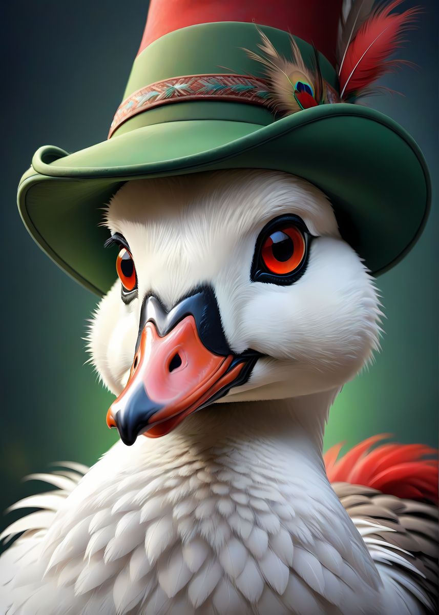 'Goose with Hat' Poster, picture, metal print, paint by Gin Art | Displate