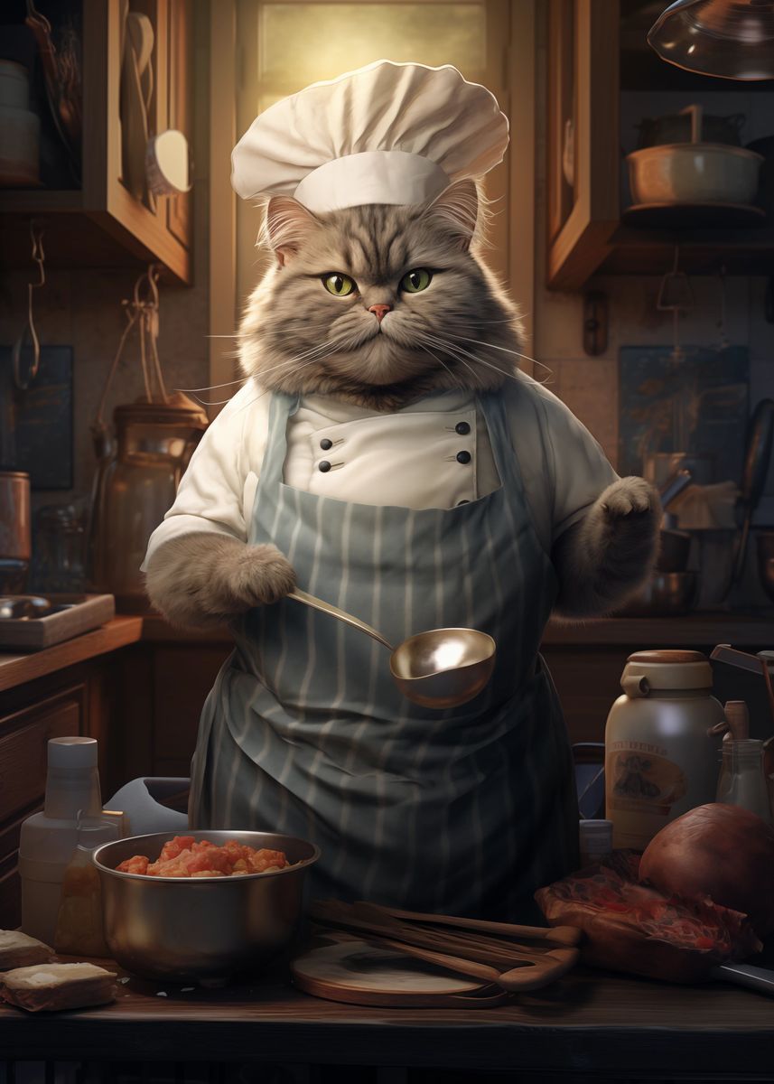 'Chef Cat' Poster, picture, metal print, paint by Bailey DHeath | Displate