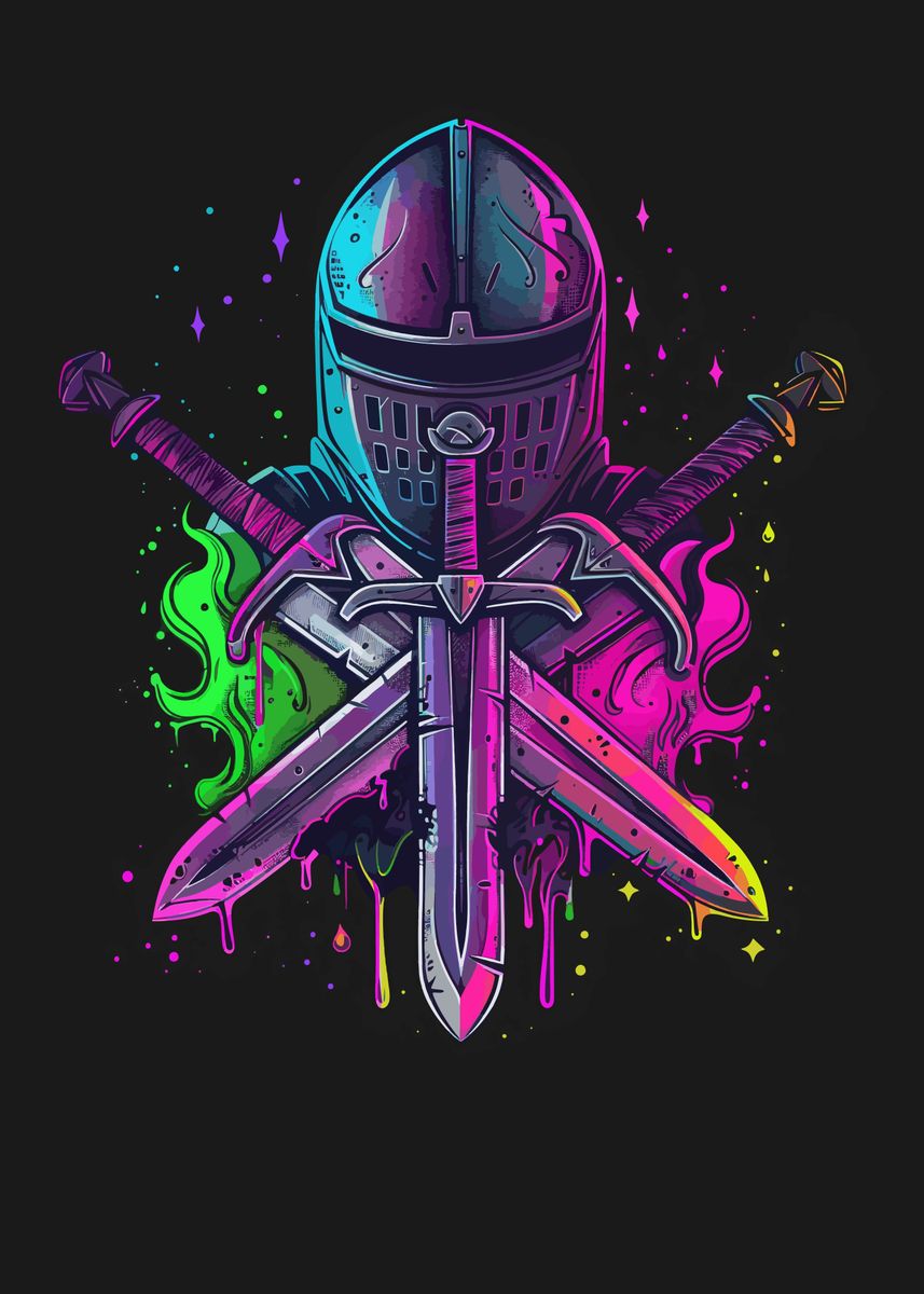 'Neon Medieval Swords' Poster, picture, metal print, paint by Stefan ...