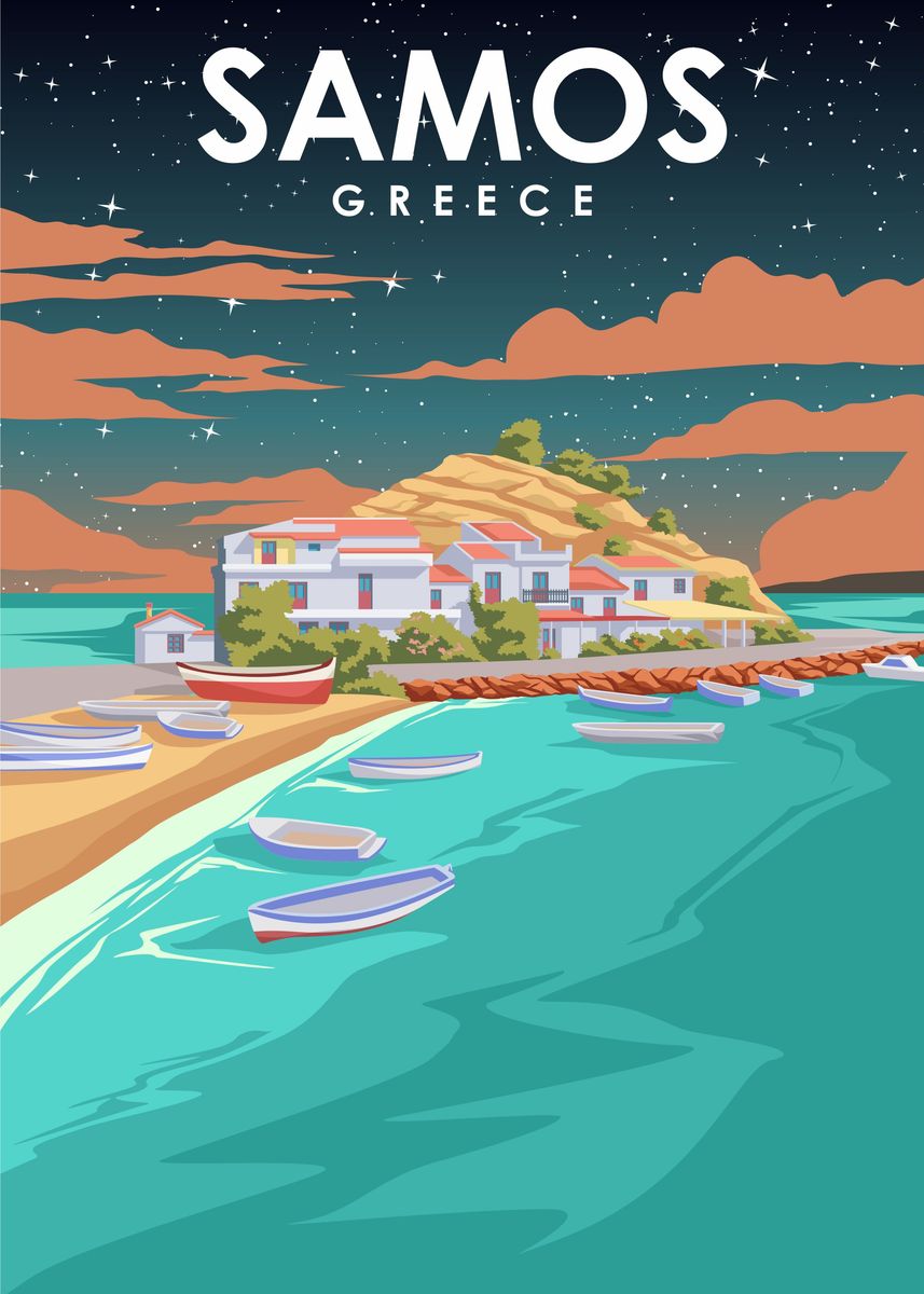 'Samos Greece Travel Art' Poster, picture, metal print, paint by Jorn ...