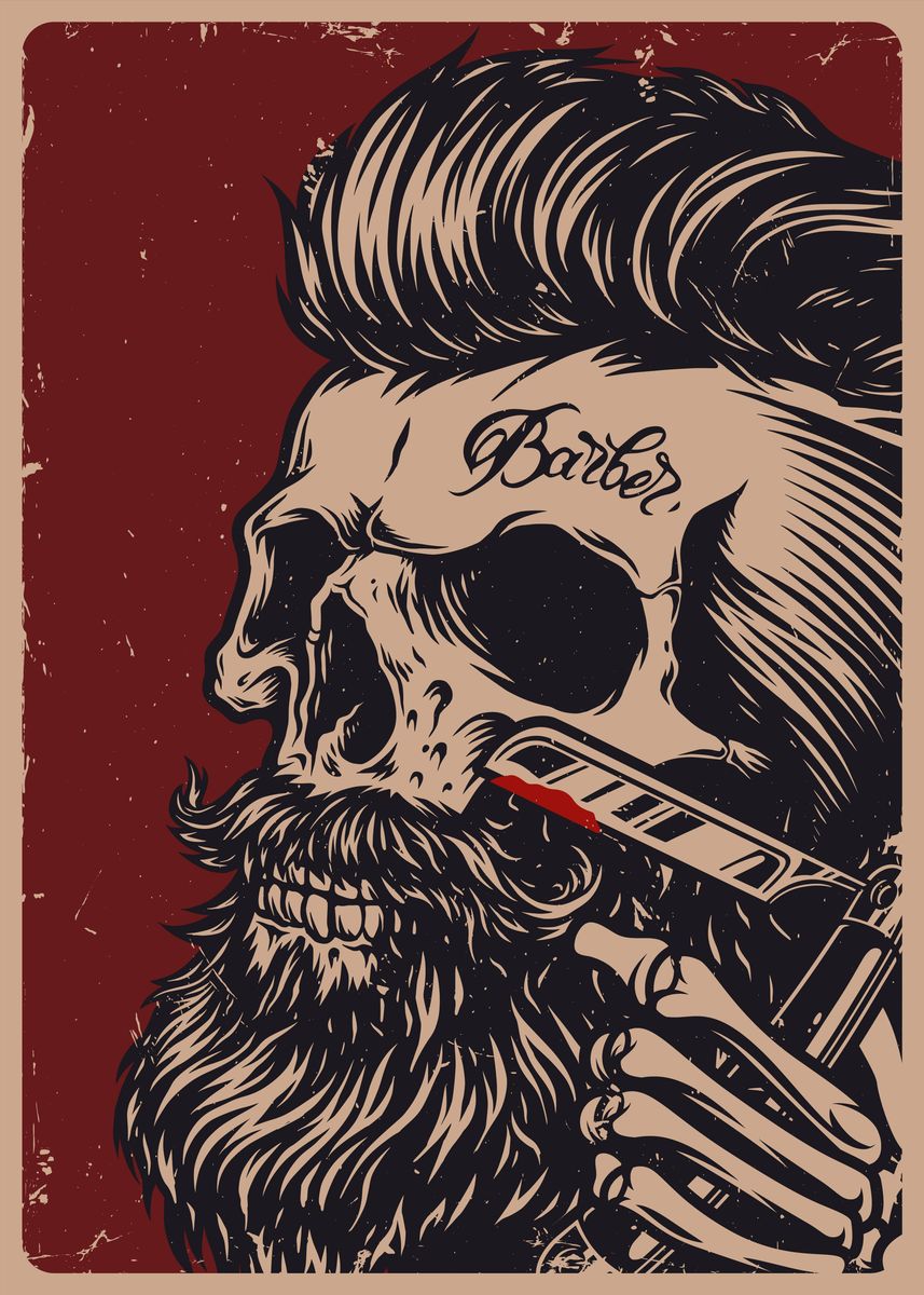 'Barbershop Skull Tattoo' Poster, picture, metal print, paint by ...