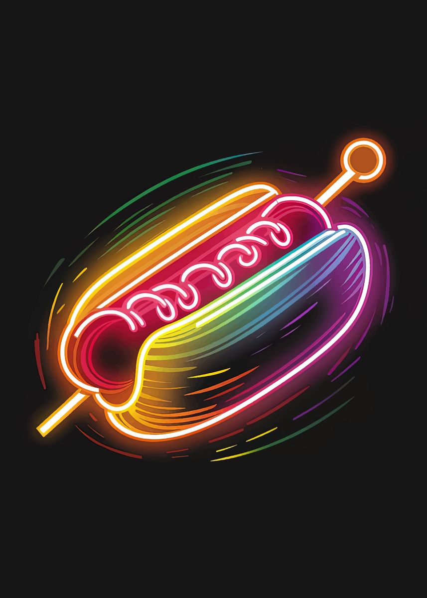 'Neon Hotdog' Poster, picture, metal print, paint by FlowCad | Displate