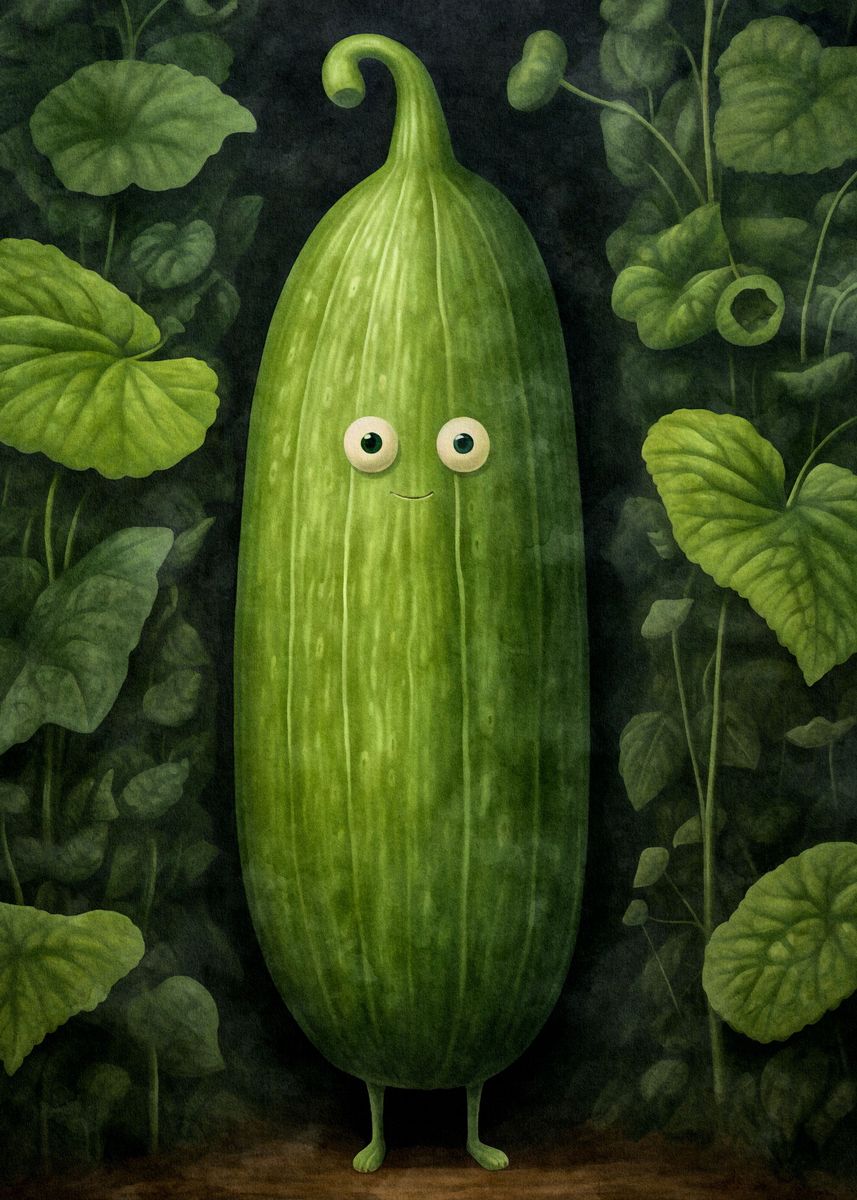 'Funny cute cucumber' Poster, picture, metal print, paint by ...