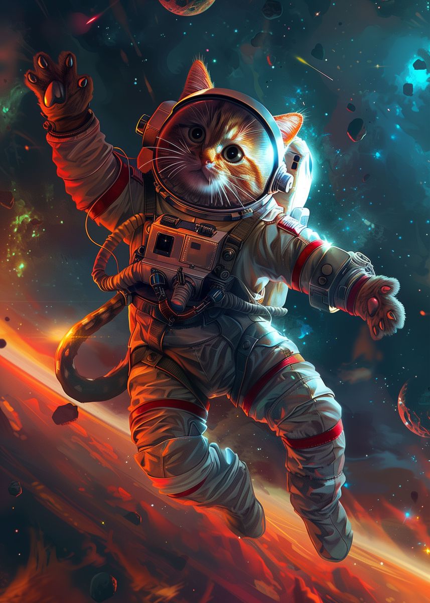'Astronaut Space Cat' Poster, picture, metal print, paint by ELYussArt ...