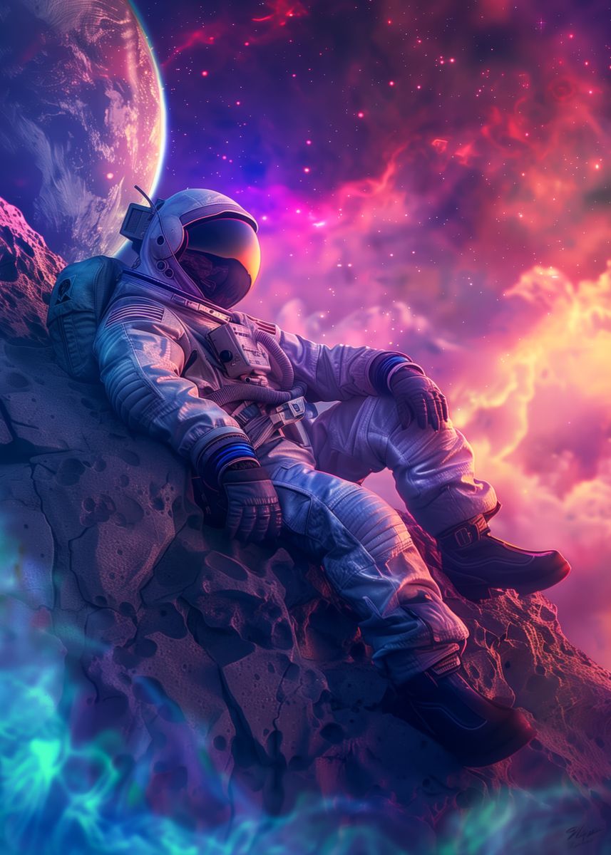 'space astronaut chilling' Poster, picture, metal print, paint by Aryan ...