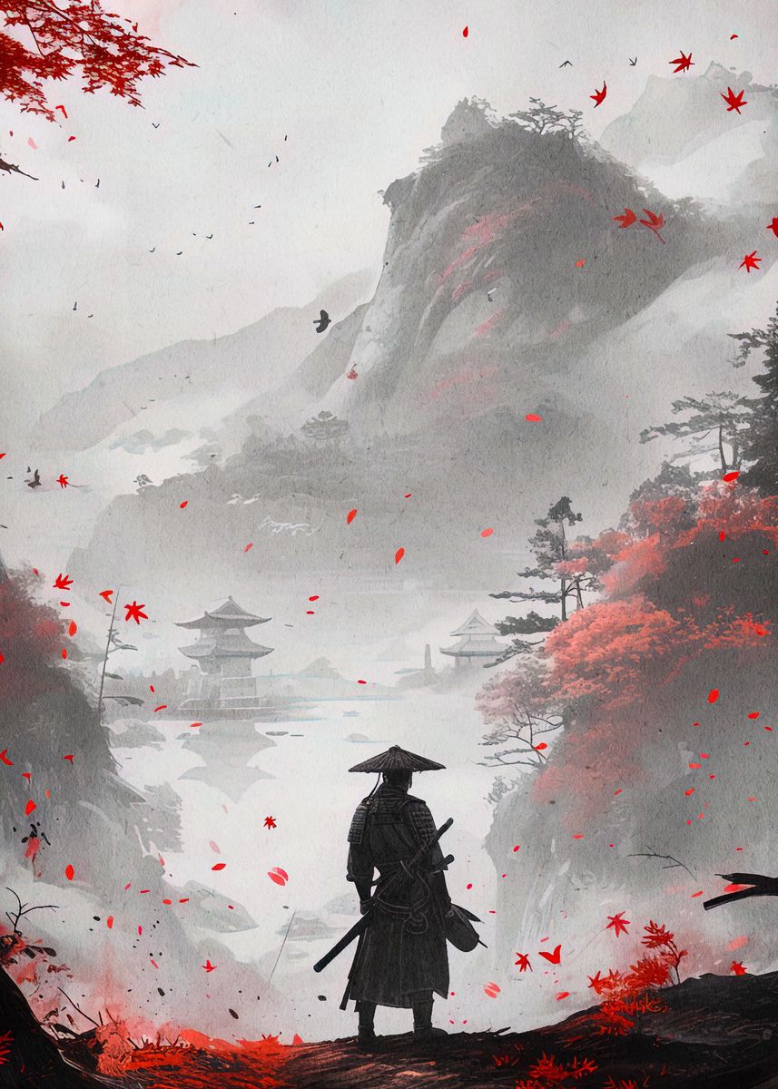 'samurai japanese landscape' Poster, picture, metal print, paint by ...