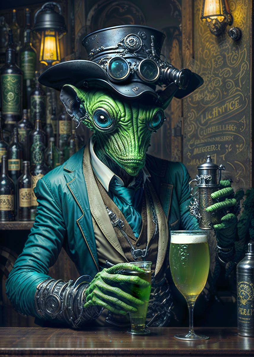 'Alien Beer Enthusiast' Poster, picture, metal print, paint by Mudge ...