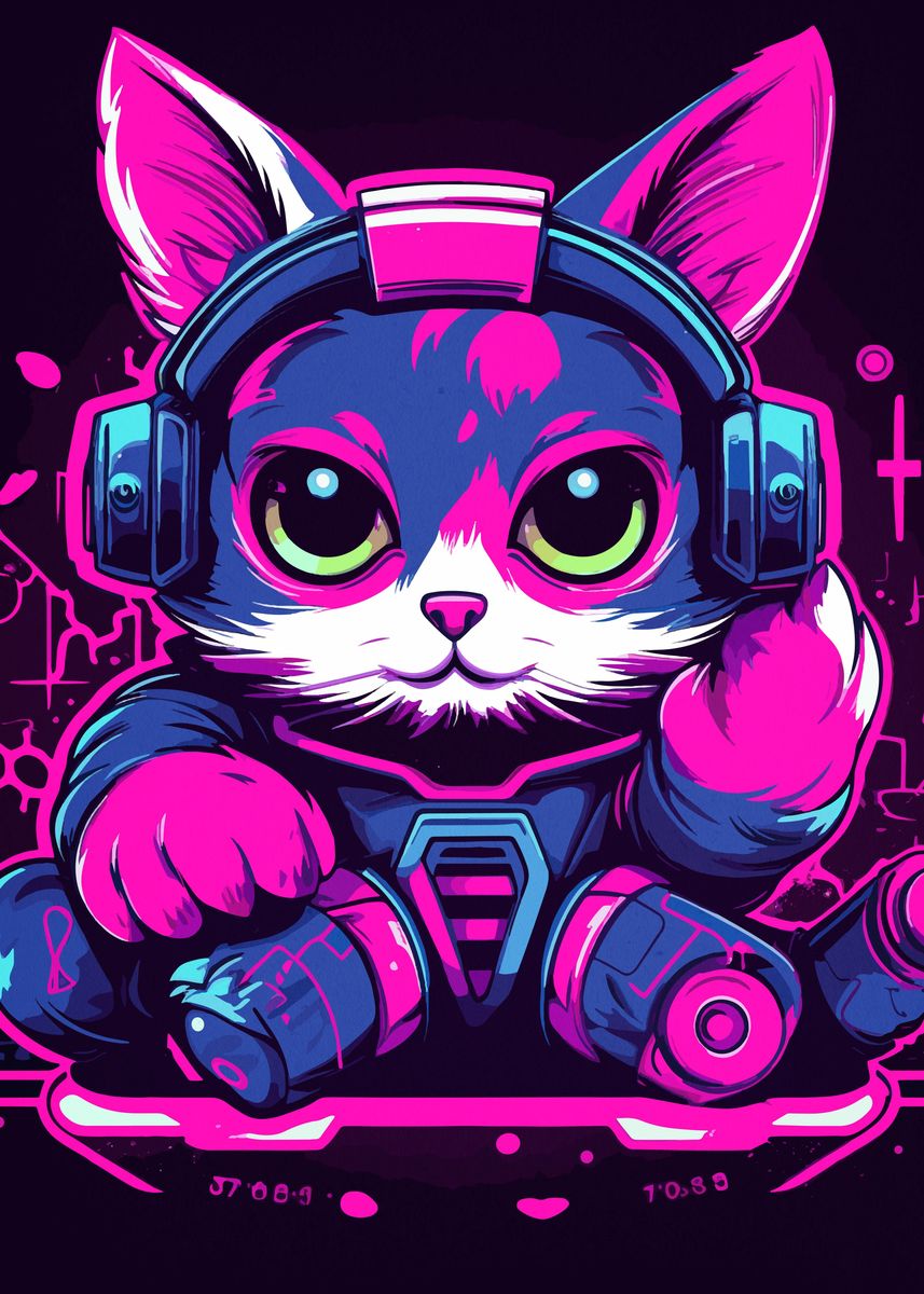 'Cat Gamer Gaming' Poster, picture, metal print, paint by Kaci ...